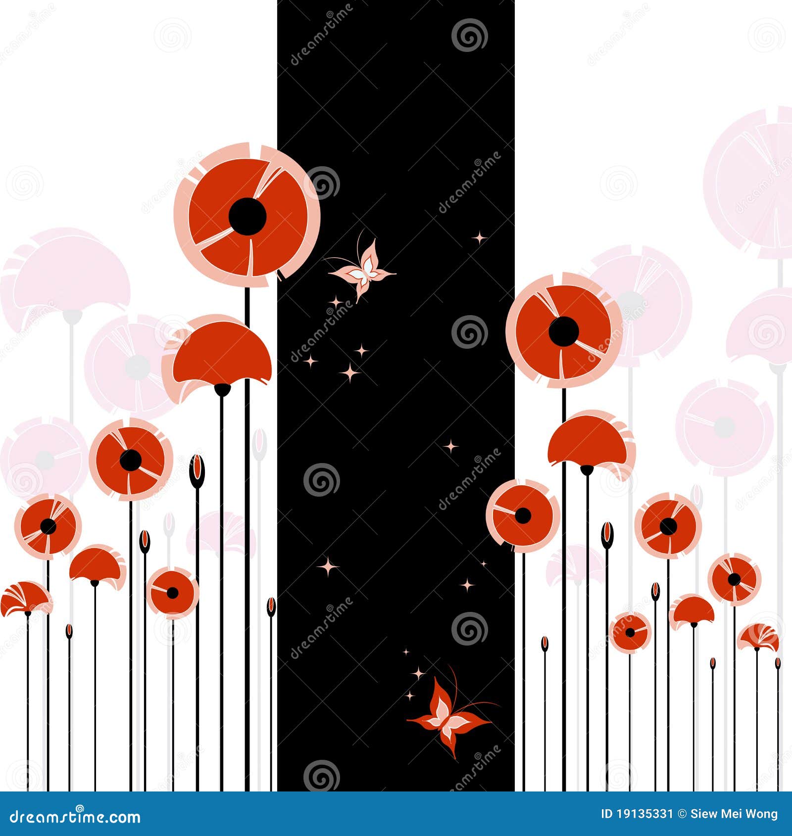 Abstract Red Poppy on Black and White Background Stock Vector ...