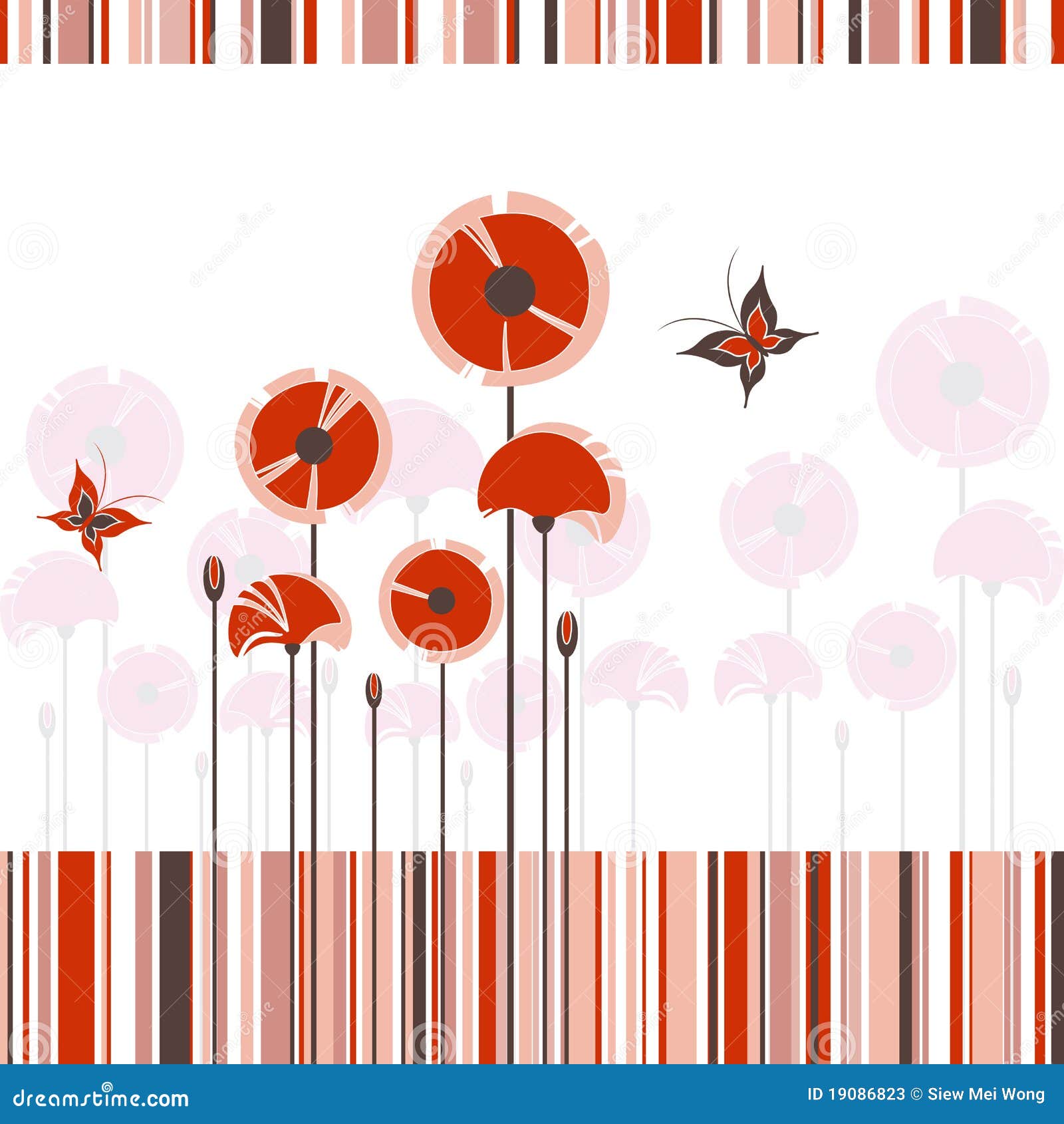 Abstract Red Poppy on Colorful Stripe Background Stock Vector ...