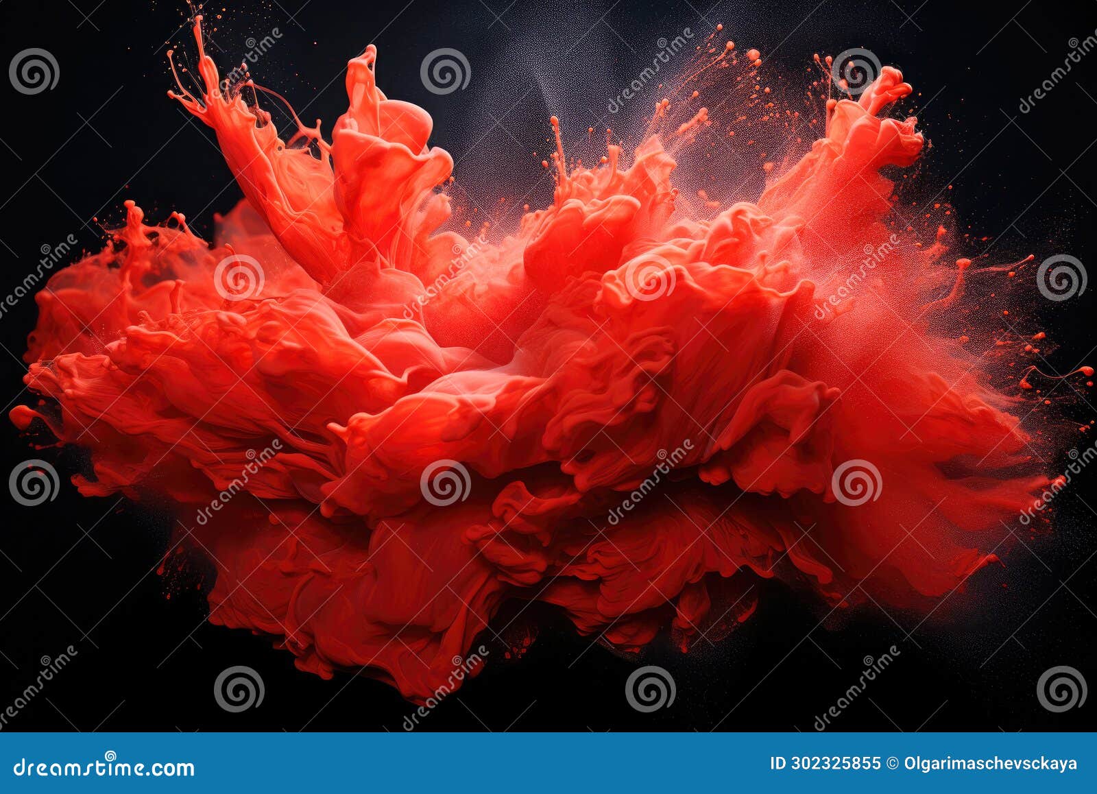 Abstract Red Powder Explosion. Closeup of Red Dust Particle Splash on ...