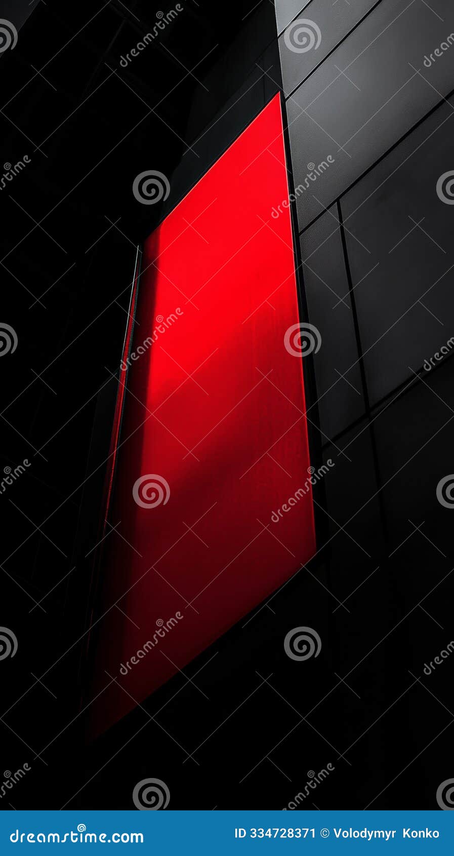 Abstract Red Rectangular Light on Dark Building Facade, Modern ...