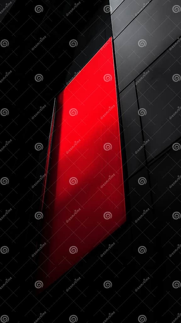 Abstract Red Rectangular Light on Dark Building Facade, Modern ...