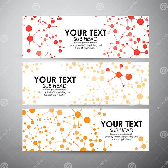 Abstract Red Science Background with Molecules. Vector Banners Set ...