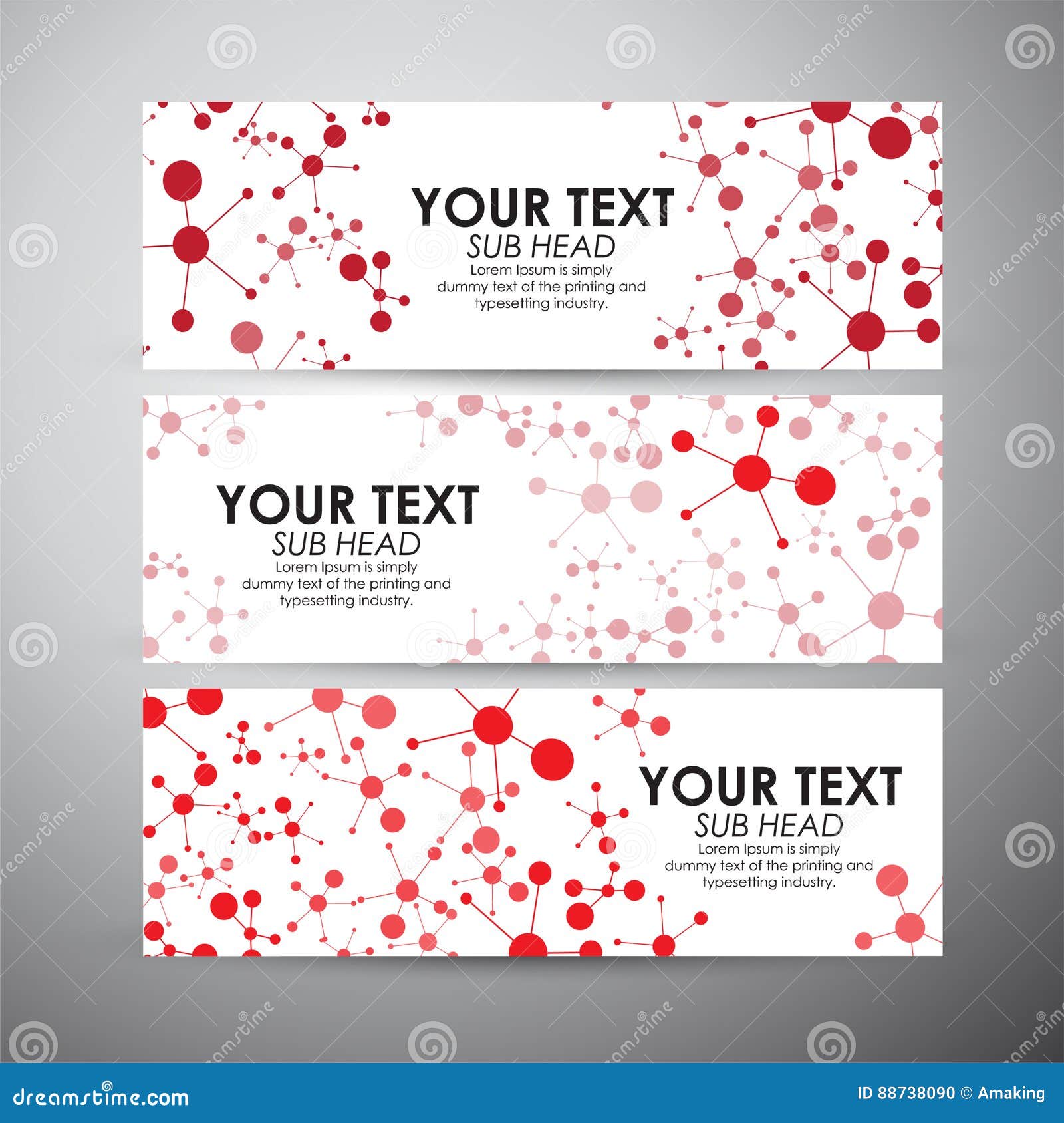 Abstract Red Science Background With Molecules. Vector Banners Set ...