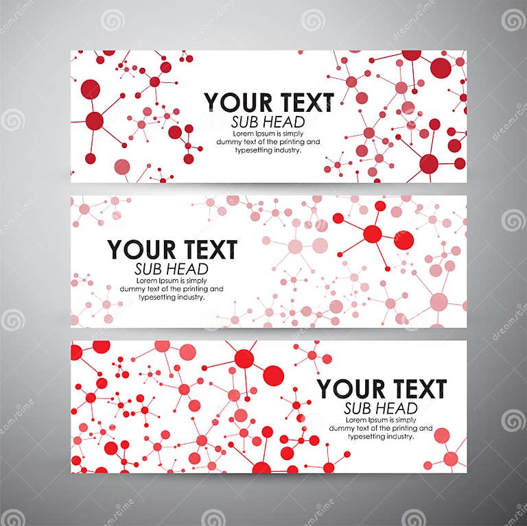 Abstract Red Science Background with Molecules. Vector Banners Set ...