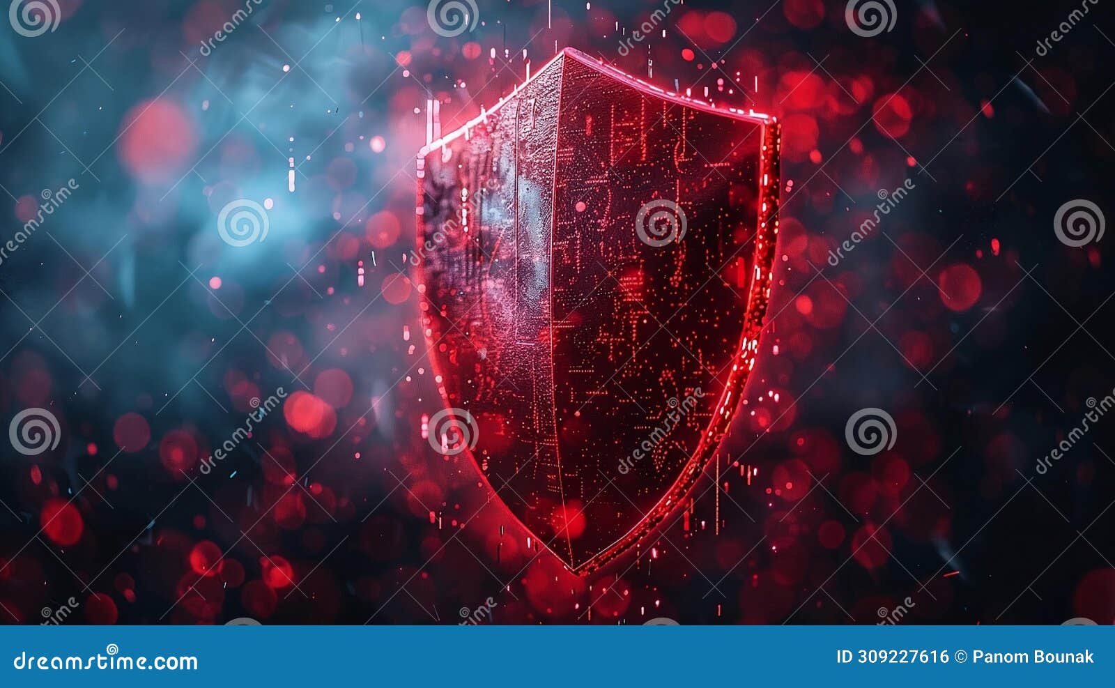 Abstract Red Shield with Digital Binary Code Particles, Depicting Strong Cybersecurity Stock ...