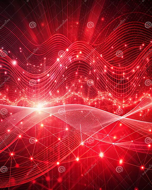 Abstract Red Tech Background with Digital Waves Stock Illustration - Illustration of innovation ...