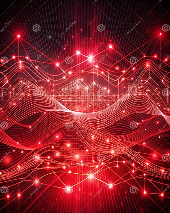 Abstract Red Tech Background with Digital Waves Stock Illustration ...