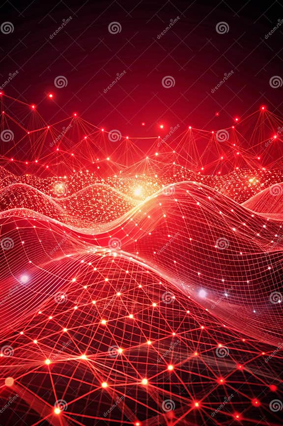 Abstract Red Tech Background with Digital Waves Stock Illustration - Illustration of glowing ...