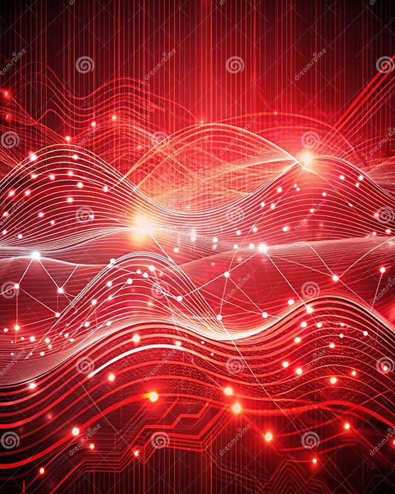Abstract Red Tech Background with Digital Waves Stock Illustration - Illustration of interface ...