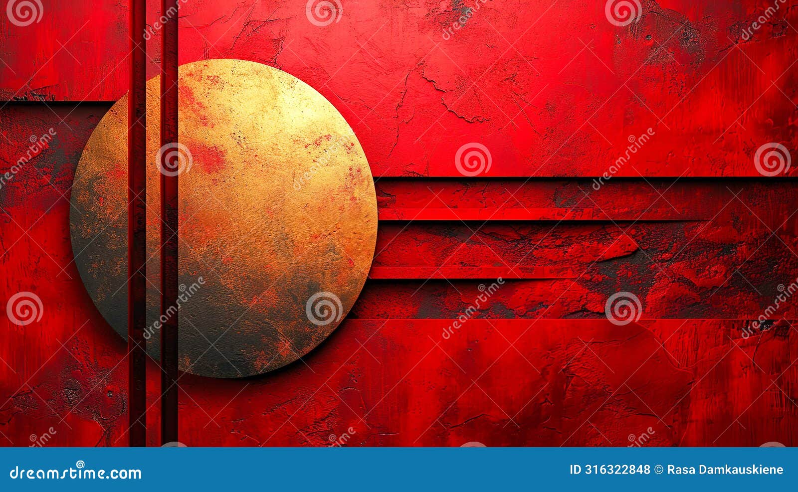 Abstract Red Textured Background with Golden Circle Stock Photo - Image ...