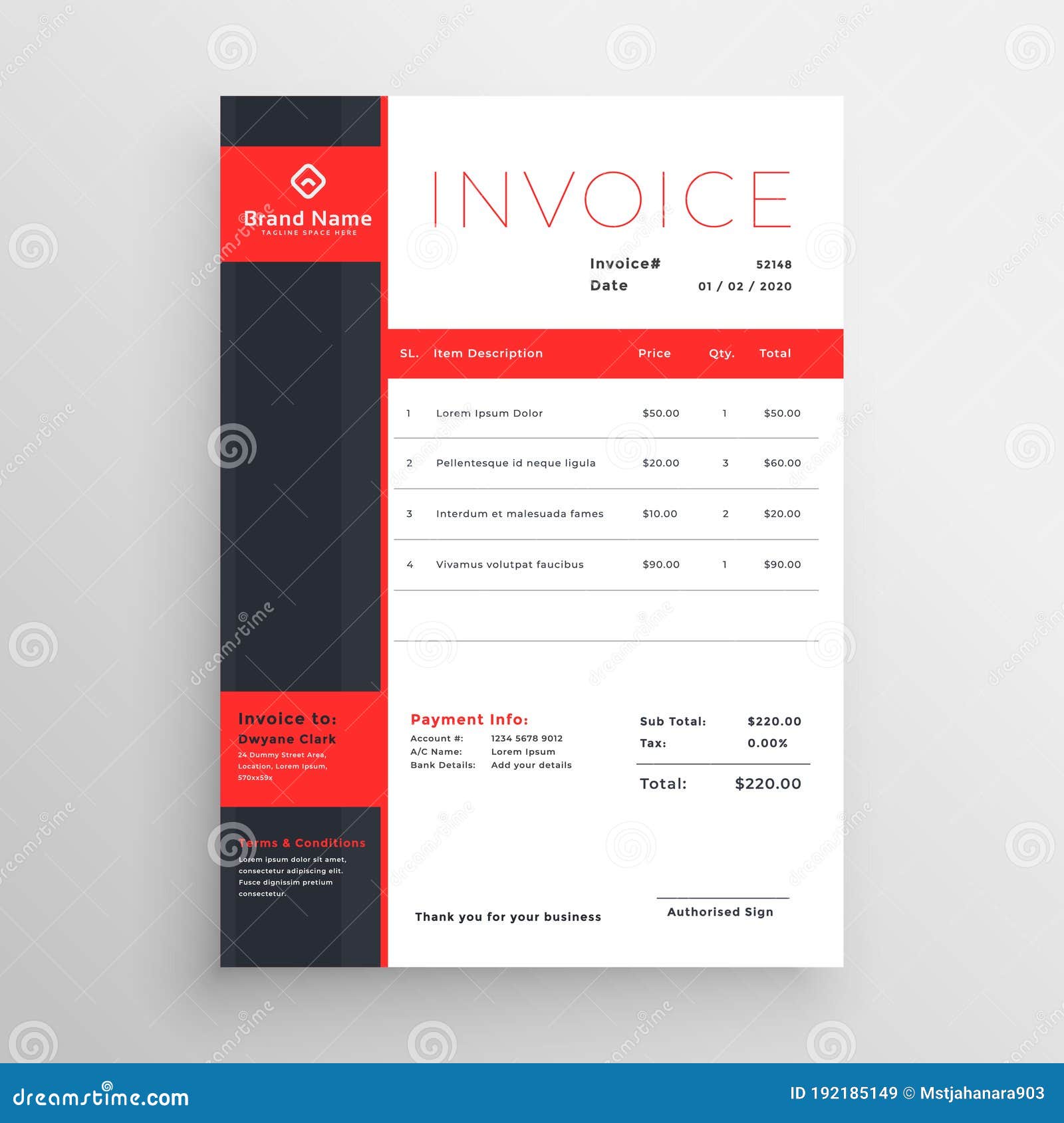 Abstract Red Theme Business Invoice Template Design Stock Vector ...
