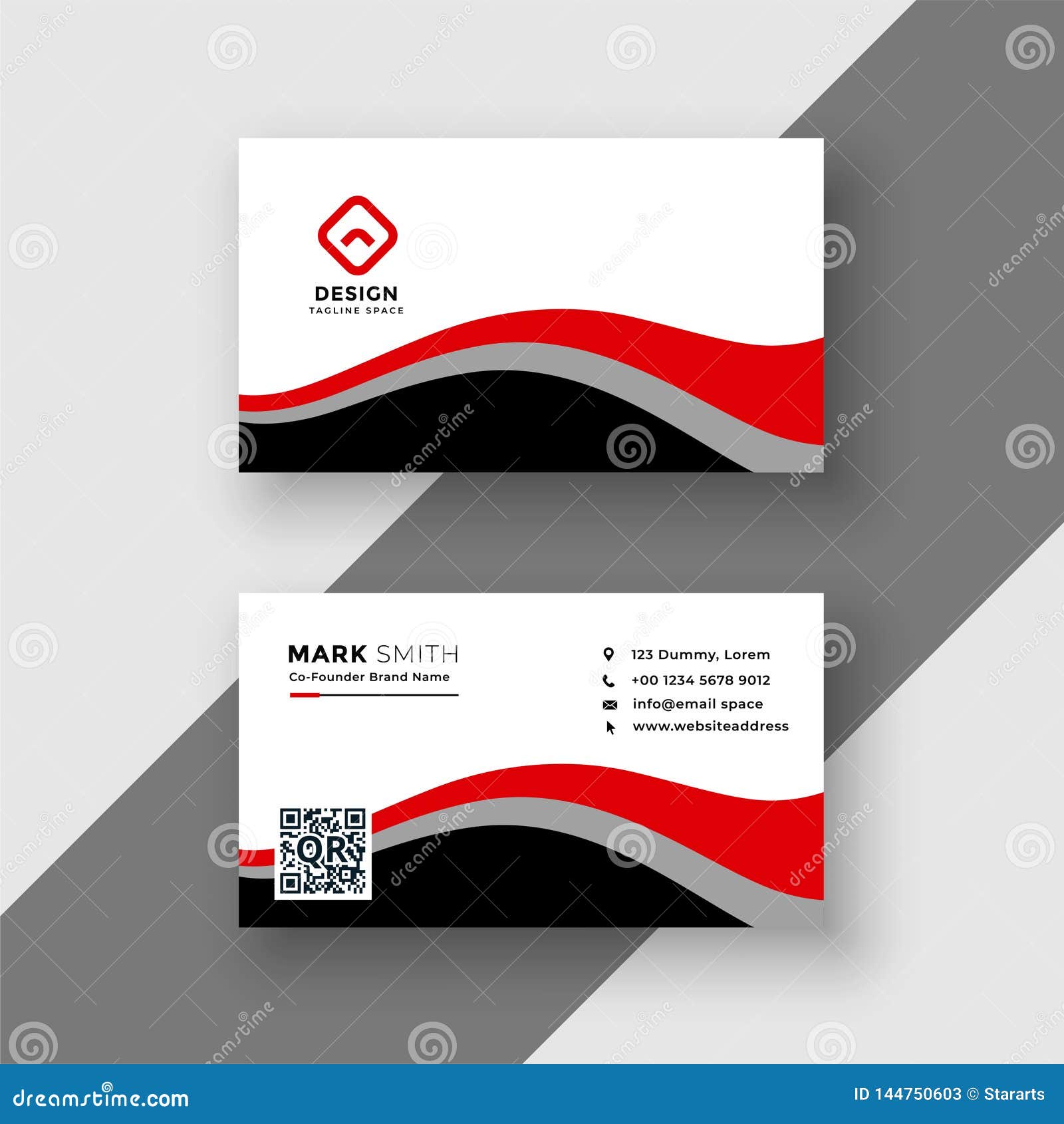 Abstract Red Wavy Business Card Design Stock Vector - Illustration of ...