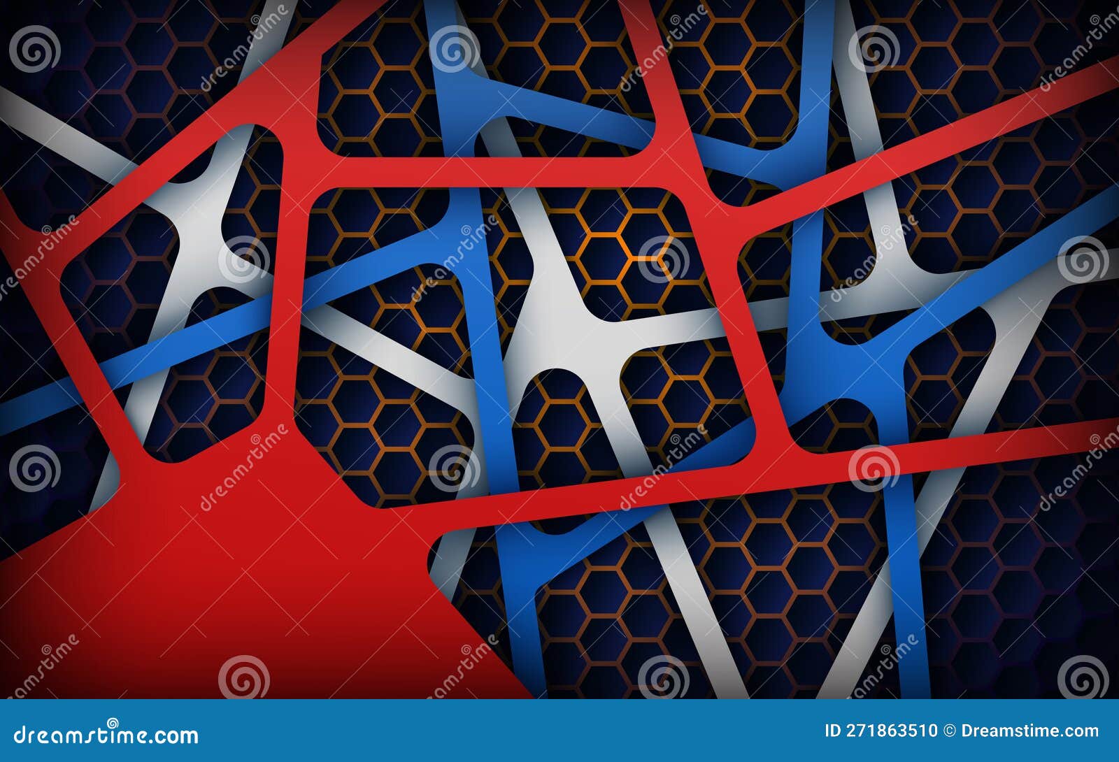 Abstract Red White Blue Navy Gradient Overlap Layers with Hexagon ...