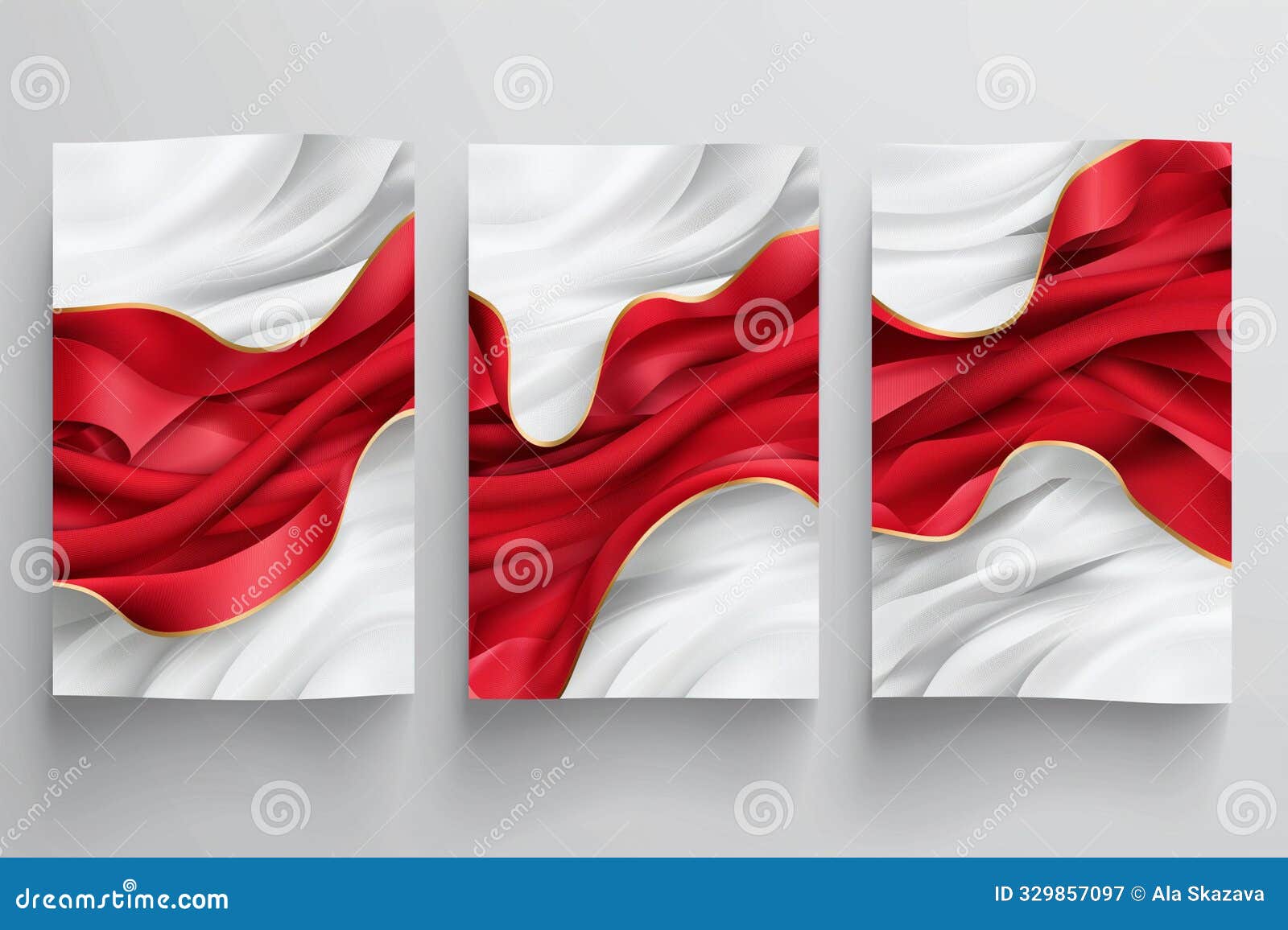 Abstract Red and White Fabric Art Triptych Wall Decor Stock Image ...
