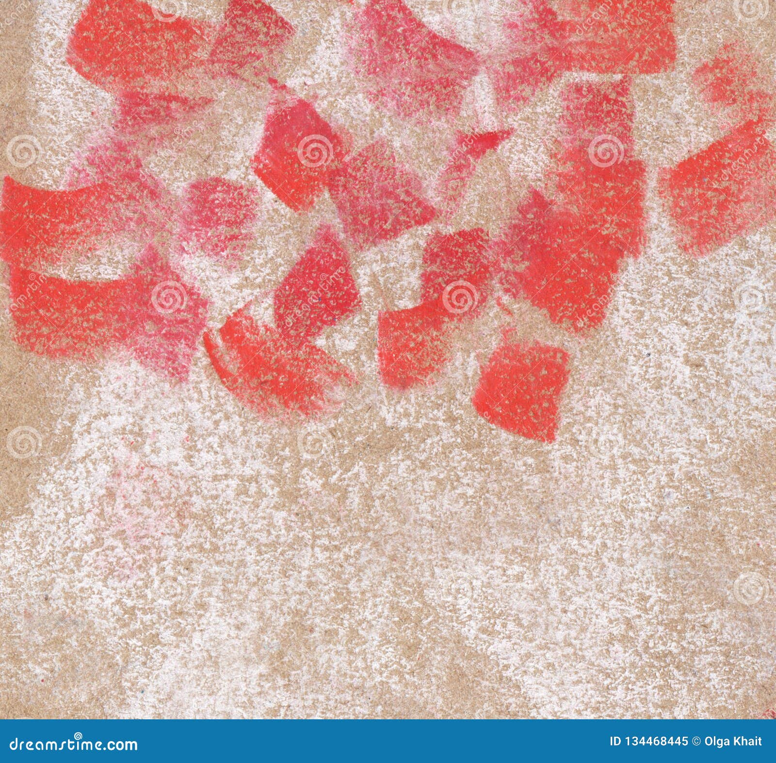 Abstract Red and White on an Ocher Background. Hand Drawn with Soft ...