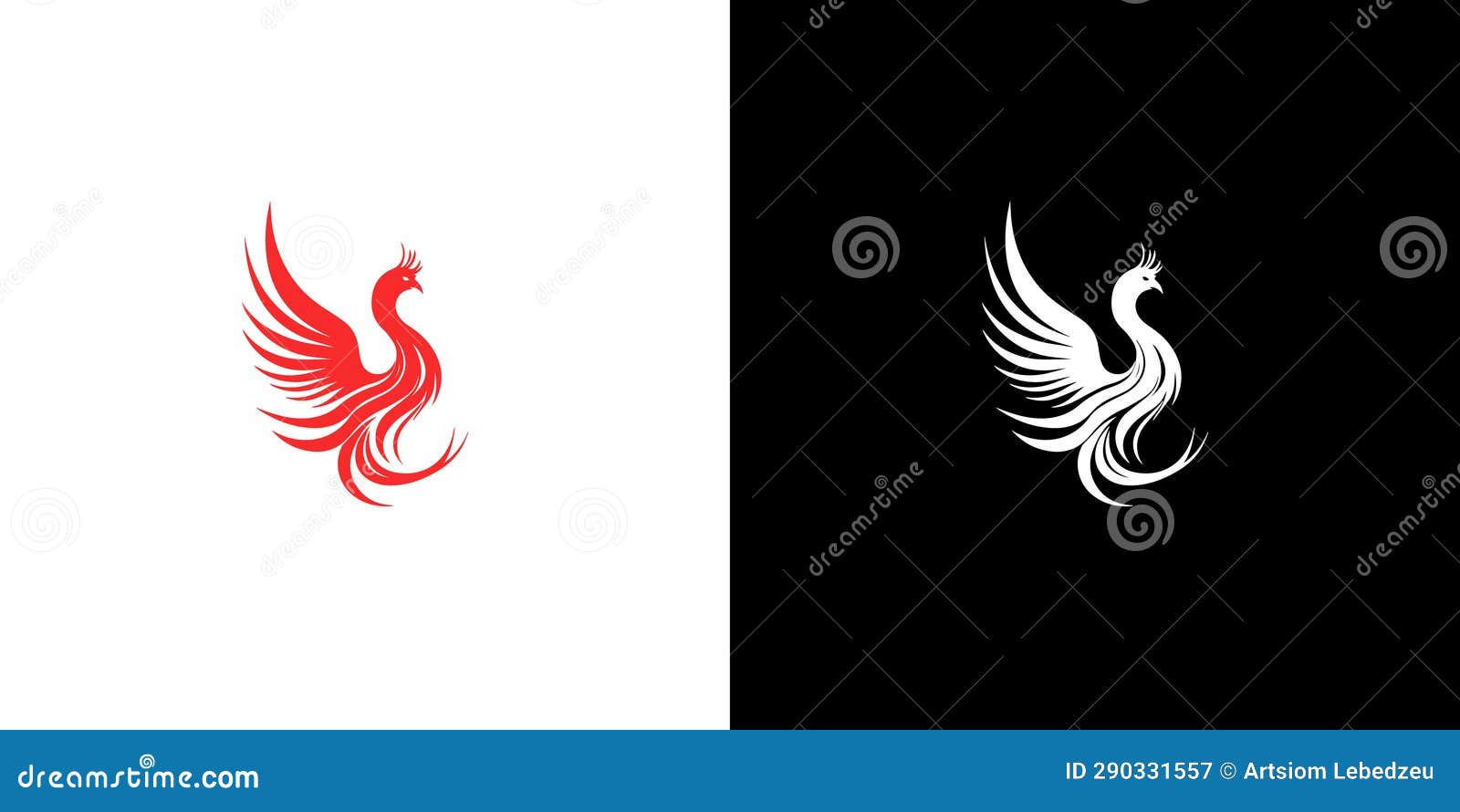 Abstract Red and White Phoenix Logo Design Template on Black and White ...