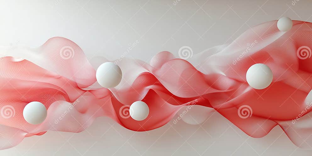 Abstract Red and White Wave Pattern with Floating Spheres, Showcasing ...
