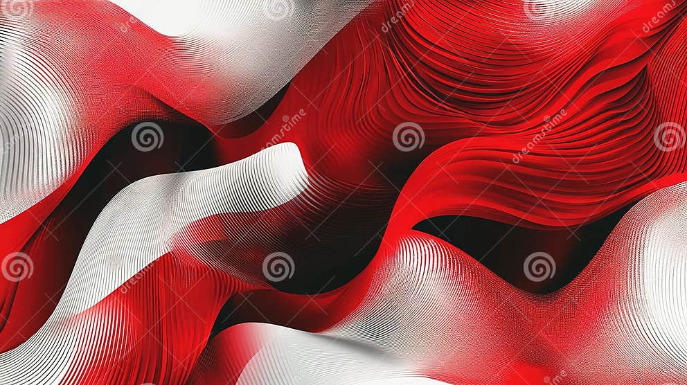 Abstract Red and White Wave Patterns Create a Dynamic Visual Effect in a Modern Design Setting ...