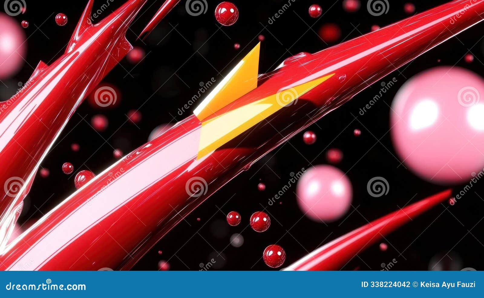 Abstract Red and Yellow Design with Glossy Spheres and Sharp Spikes ...