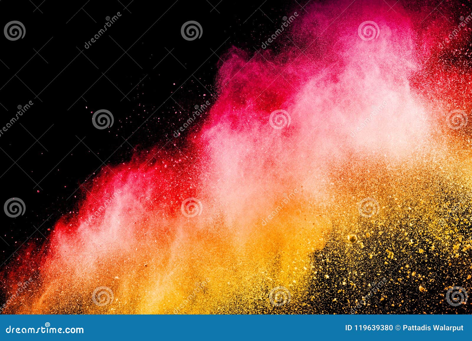 Abstract Red Yellow Dust Explosion on Black Background. Stock Photo ...
