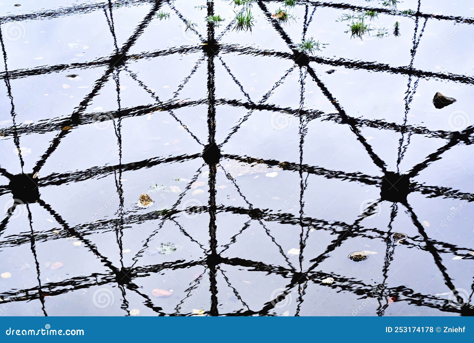 Abstract Reflection of Metal Framework in Dirty Puddle of Water Stock ...