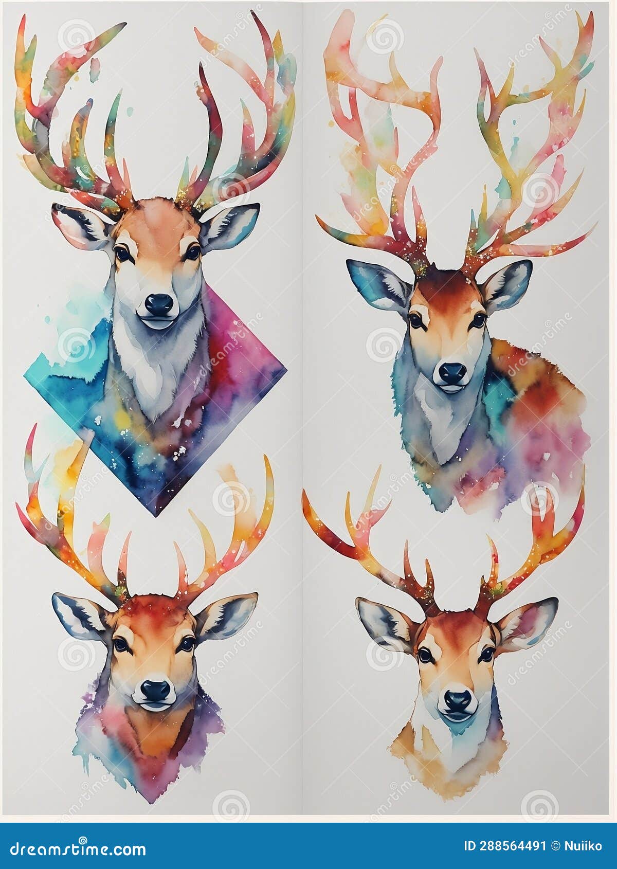 Abstract Reindeer Head Watercolor Stock Illustration - Illustration of ...