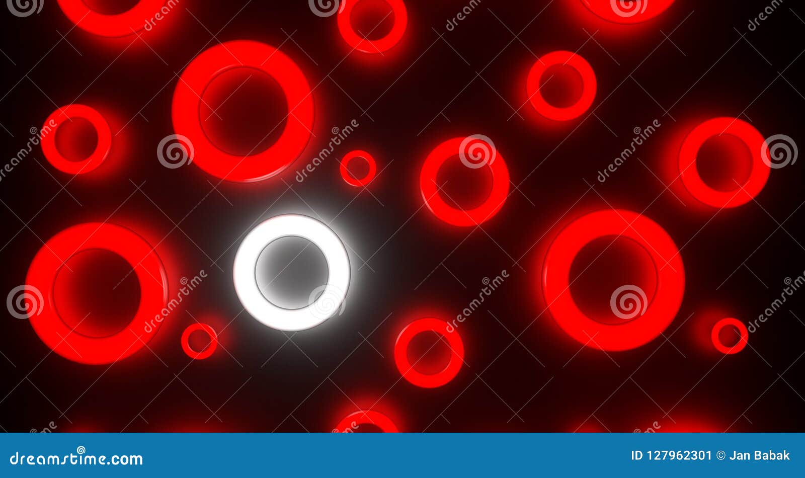 Render of Group Glowing Red Torus and One White. on Black Background ...