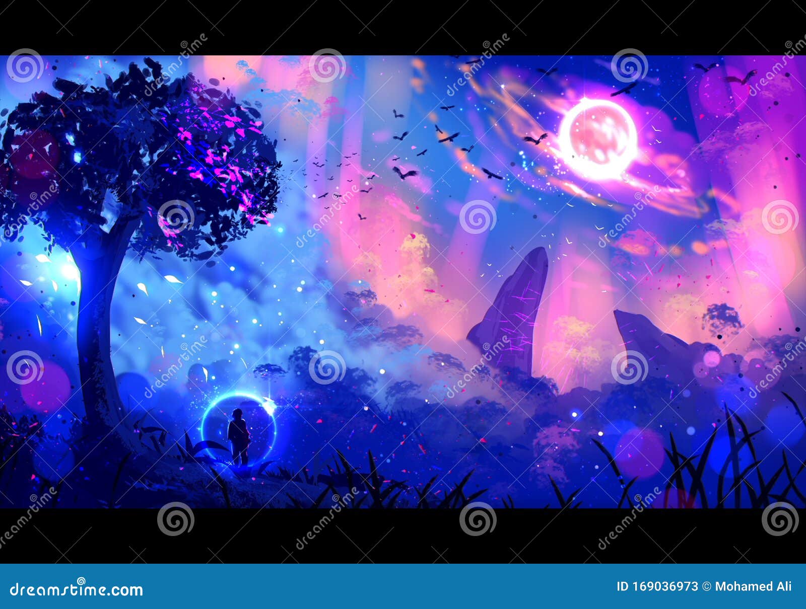 Abstract Rendering Illustration of a Man Watching a Supernova Stock ...