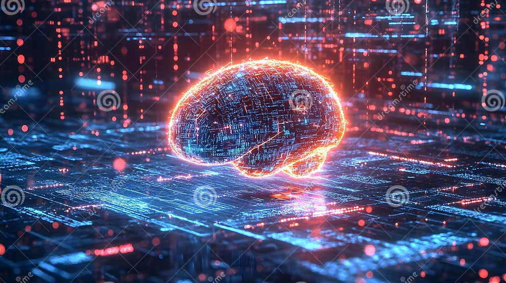 An Abstract Representation of AI As a Glowing Futuristic Brain Stock Illustration - Illustration ...