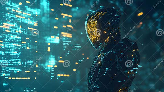 An Abstract Representation of AI As a Glowing Robot Stock Illustration - Illustration of merging ...