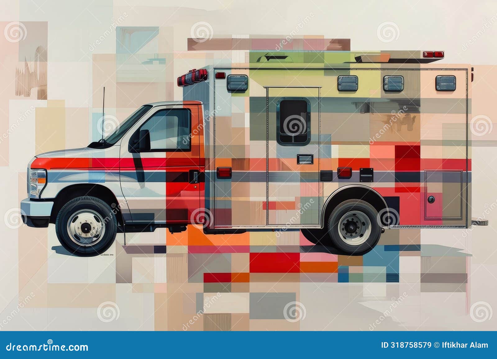 Abstract Representation of an Ambulance on a Plain White Background, an ...