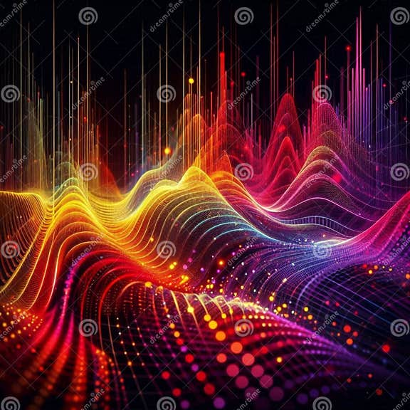 An Abstract Representation of a Analog Sound Frequency Showcases Colorful Spectrum Patterns ...
