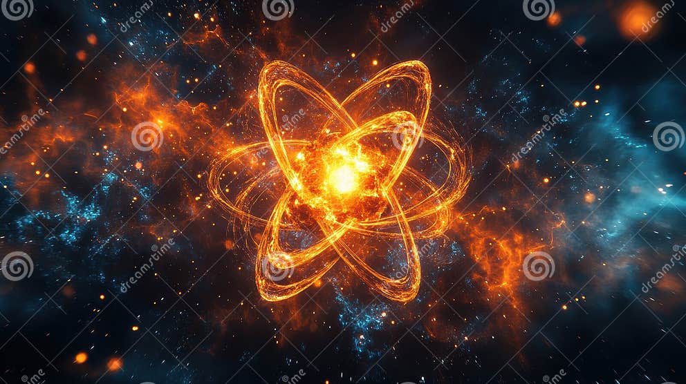 Atomic Structure in Space stock illustration. Illustration of fire ...