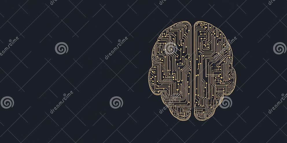 Abstract Representation of a Brain with Circuit Patterns on a Dark ...
