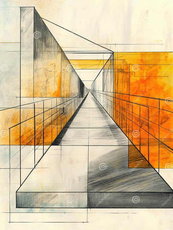 An Abstract Representation of a Bridge Features Sharp Lines and Warm ...