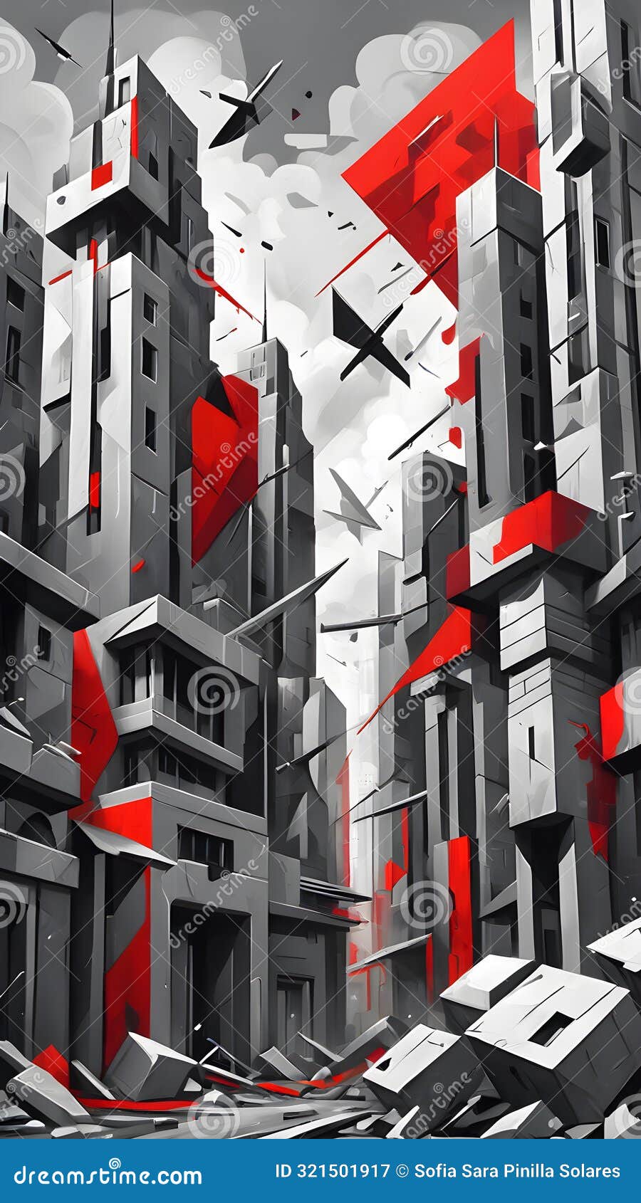 Abstract Representation of the Buildings of a War Zone, Cubist Style ...