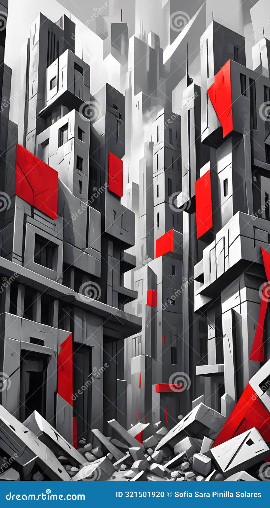 Abstract Representation of the Buildings of a War Zone, Cubist Style ...