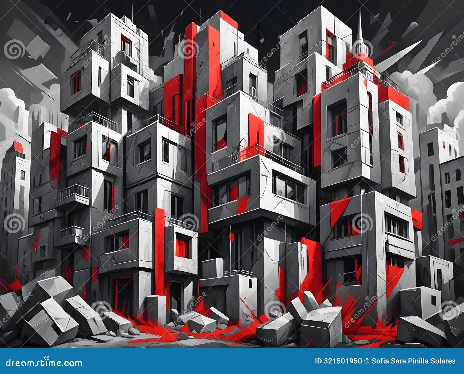 Abstract Representation of the Buildings of a War Zone, Cubist Style ...