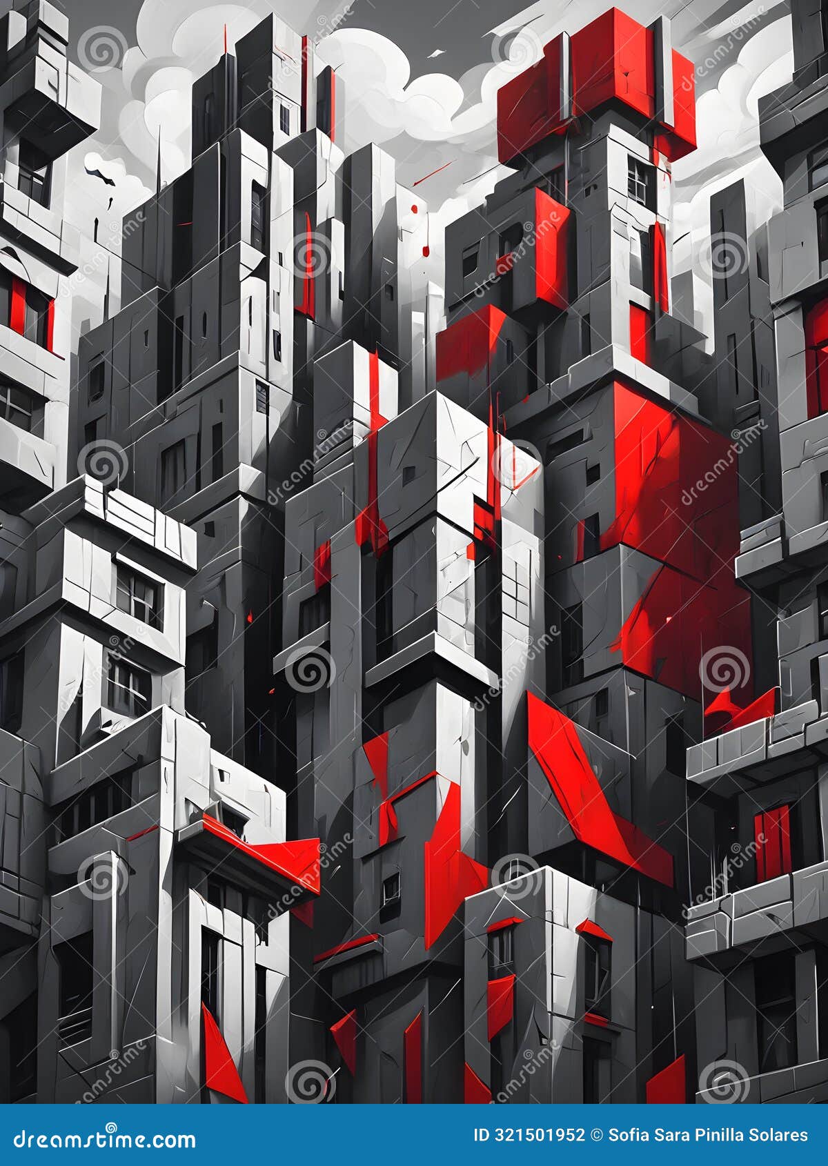 Abstract Representation of the Buildings of a War Zone, Cubist Style ...