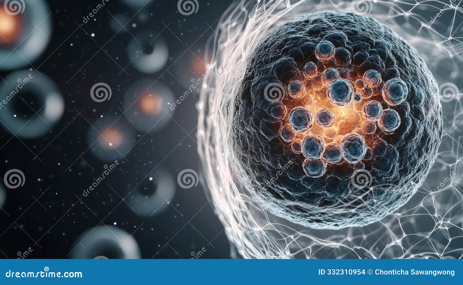 Abstract Representation of a Cell, with Glowing Nucleus and Surrounding ...