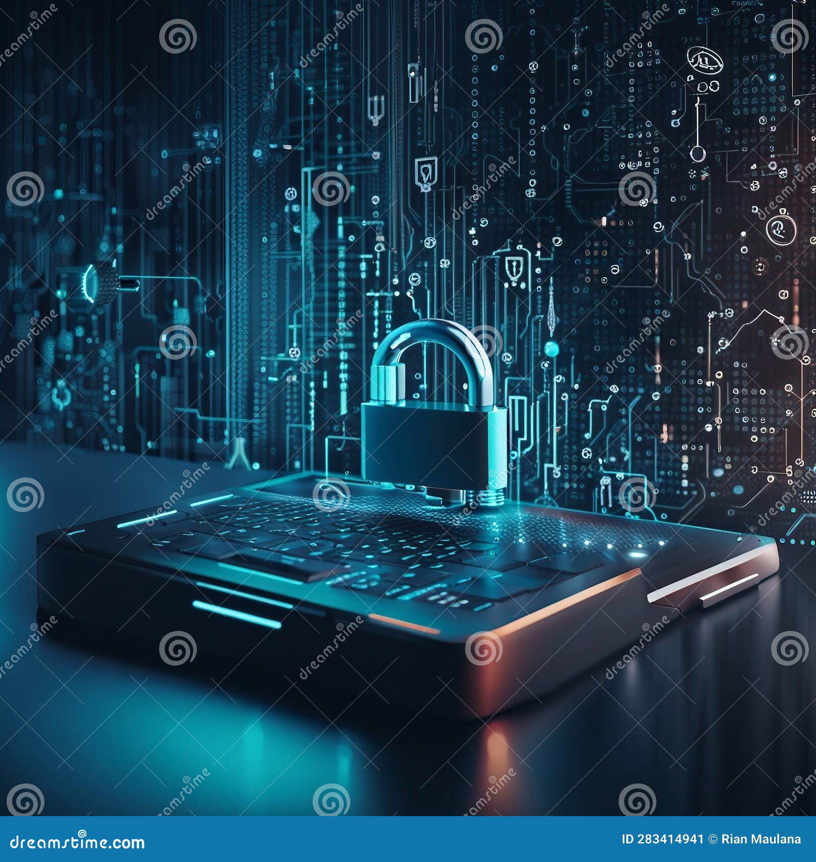 Abstract Representation Of Cybersecurity Blending Elements Of Coding Encryption And Digital