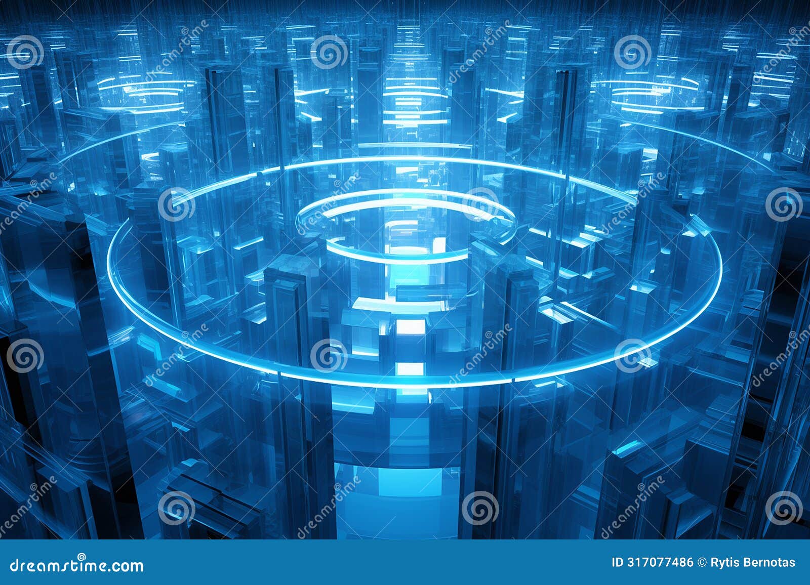 Futuristic Blue Data Center Stock Illustration - Illustration of server ...