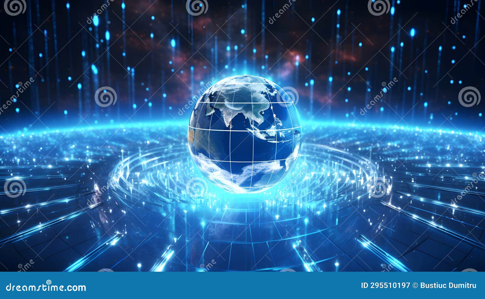 Abstract Representation of Data and Connection Paths, Networks on Globe ...