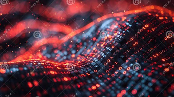 Abstract Representation of Data Flow with Binary Code and Glowing Particles Stock Illustration ...