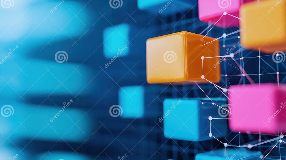 Abstract Representation of Digital Blocks Interconnected in a Blue ...