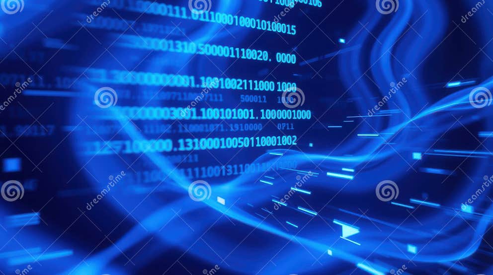 Abstract Digital Data Stream Visualization Blue Glowing Lines And Binary Code Flow Dynamically