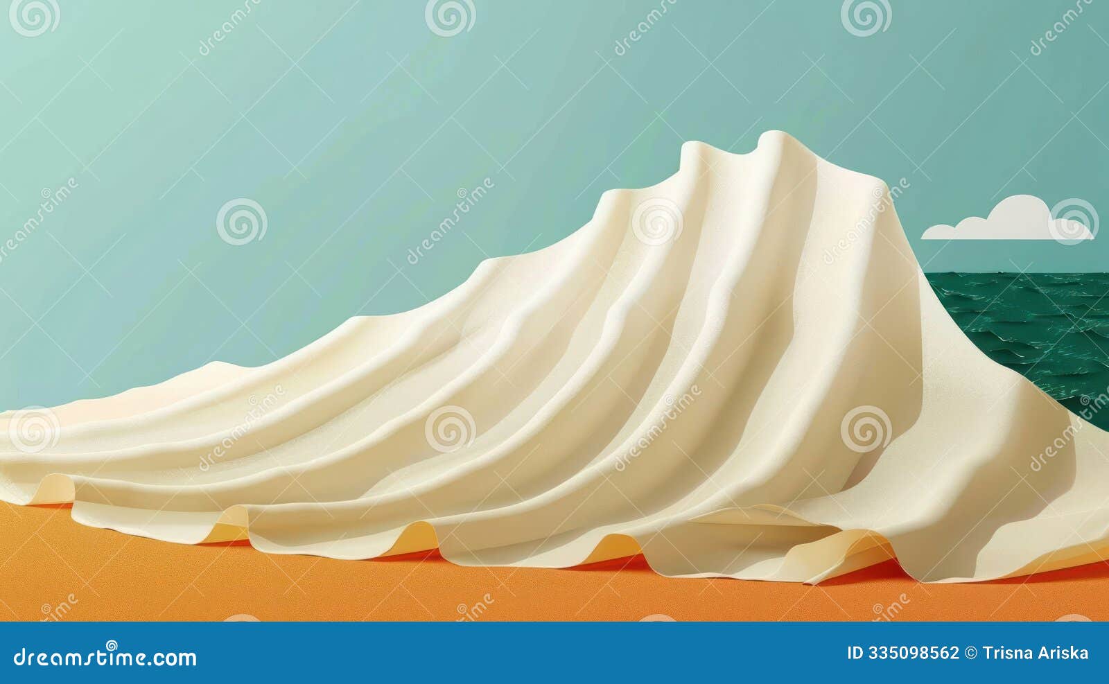 Abstract Representation of a Draped Fabric on a Beach with Ocean Waves ...