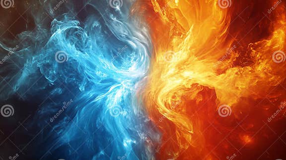 Abstract Representation of Fire and Ice Colliding Stock Illustration ...