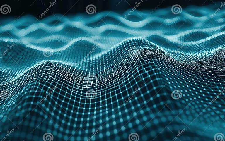Abstract Representation of Flowing Waves with a Grid Pattern in Blue ...