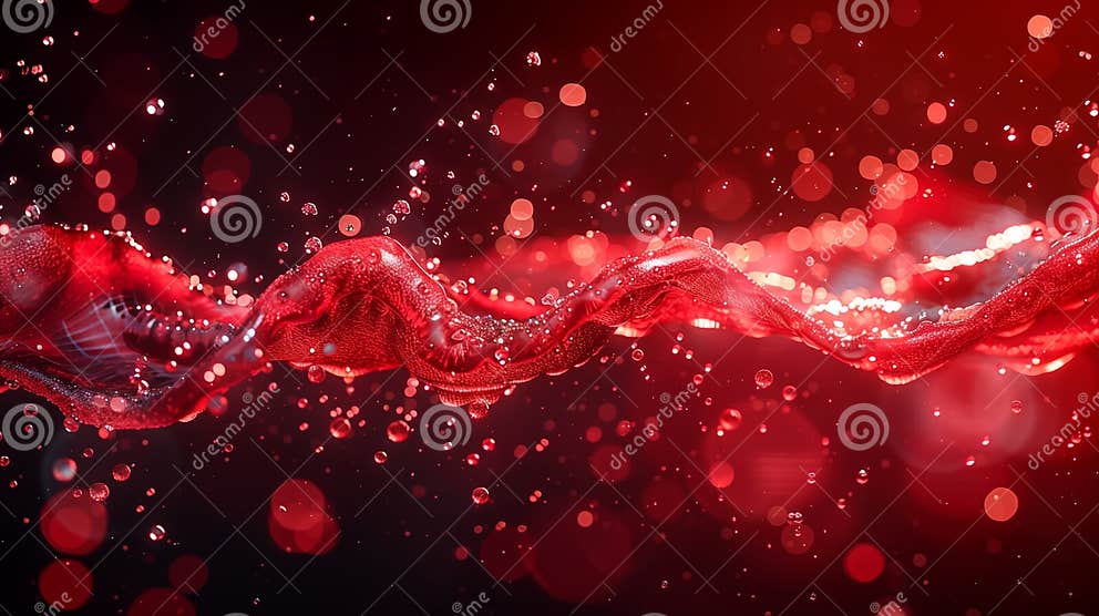 Abstract Representation of Fluid Dynamics in Red with Bubbles and Light ...